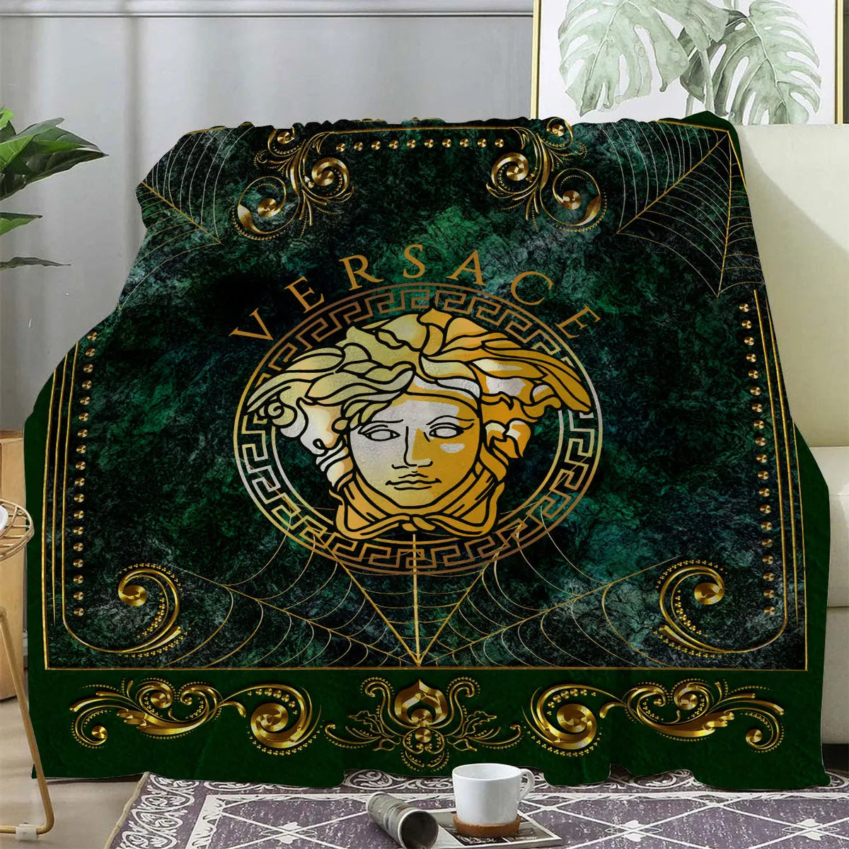 Dark green Versace Blanket | ROSAMISS STORE – MY luxurious home