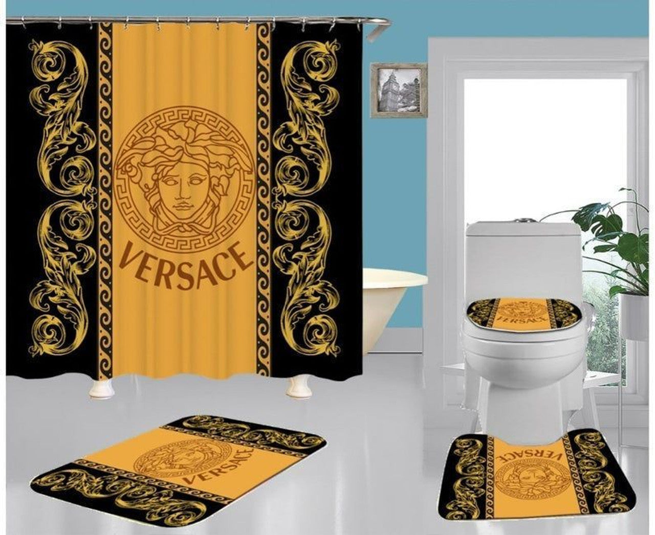 Gold Black Versace Shower Curtain Set – MY luxurious home