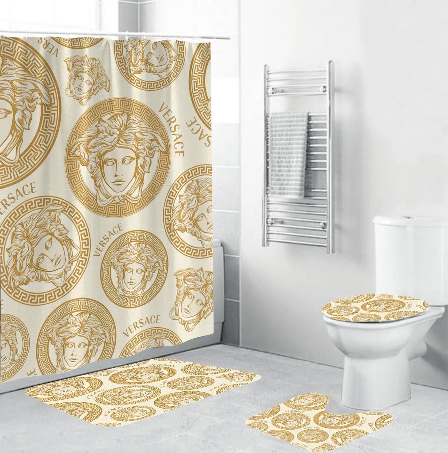 Yellow Logo Pattern Versace Shower Curtain Set – MY luxurious home